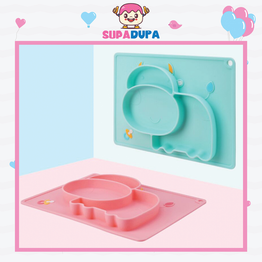 Baby Cute Cow Plate Food-Grade Silicone Baby Plate Cutlery Suction ...