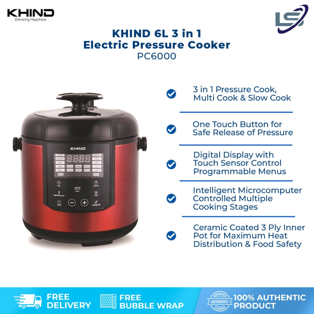 KHIND 6L Electric Pressure Cooker With Digital Display PC6000 | 3 in 1 ...