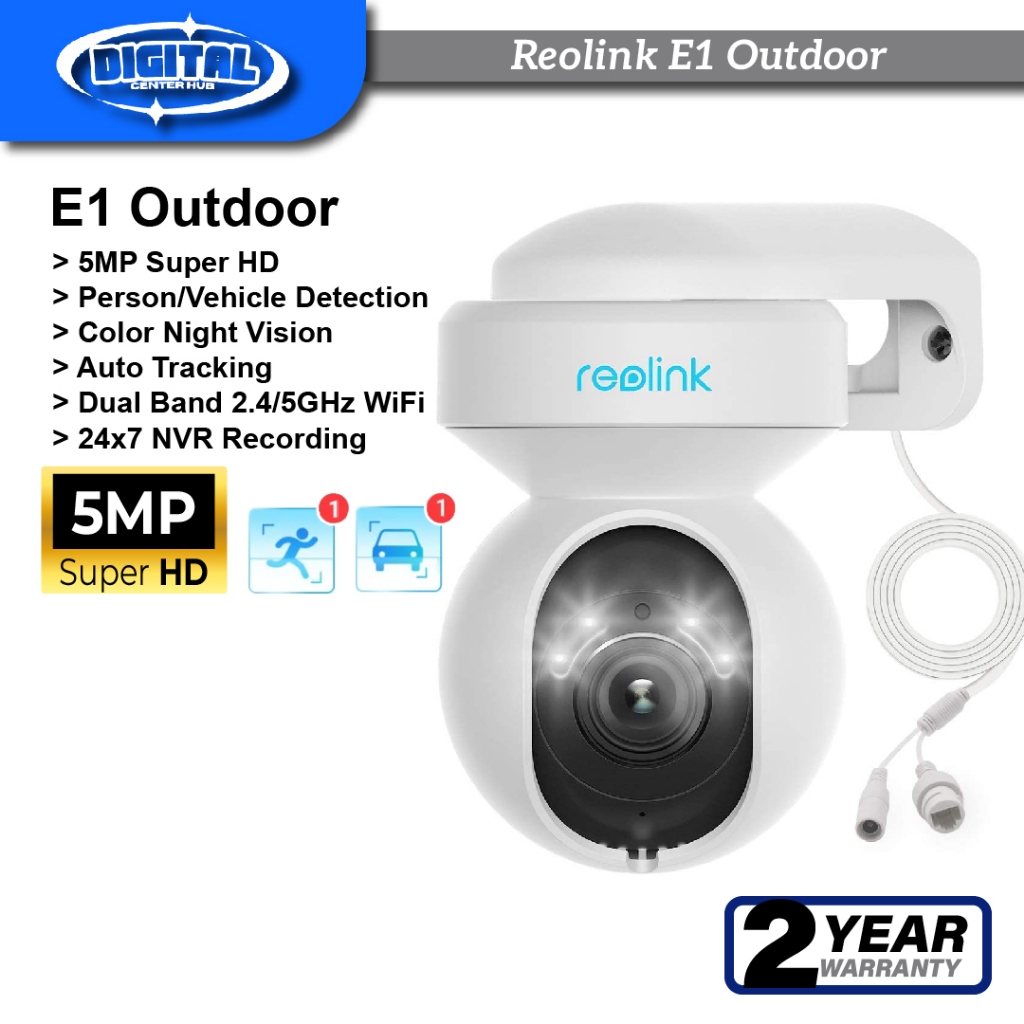 Reolink E1 Outdoor WiFi/PoE Auto Tracking SpotLight 5MP PTZ 2.4/5GHz ...