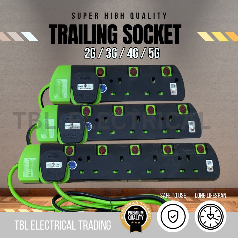 🔥SIRIM🔥Extension Plug 2/5 METER 2G,3G,4G,5G Trailing Socket 1.25MM X 3C Wire Extension Socket C ...