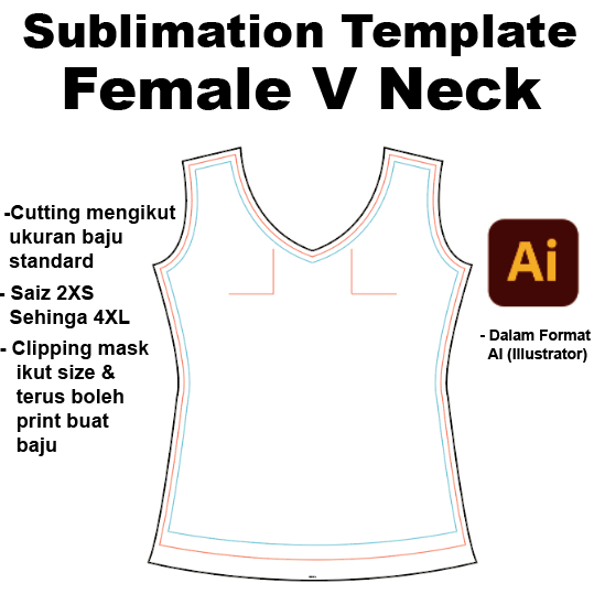 Female V Neck Sublimation Template Size I Size Template Untuk Printing ...