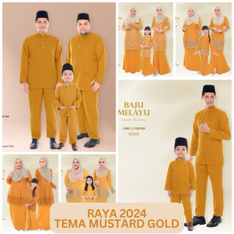 Set Family Tema Kuning Mustard Gold. Baju Raya 2024. Baju Raya Plussize ...