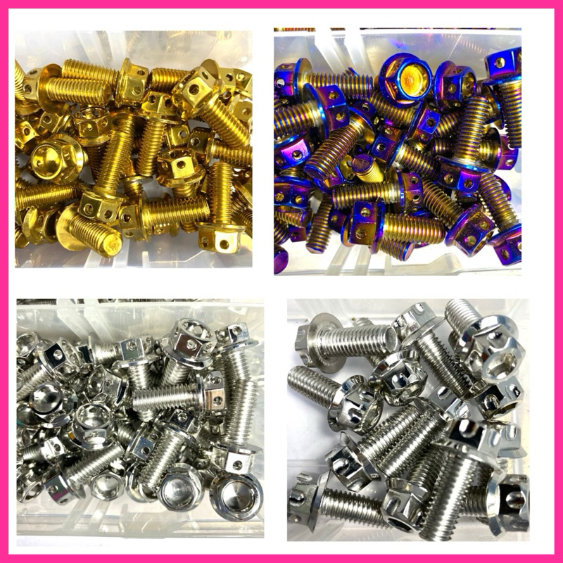 (1pc) SKRU M10 SAIZ 14 thread 10mm TITANIUM CROME GOLD CHROME STAR ...