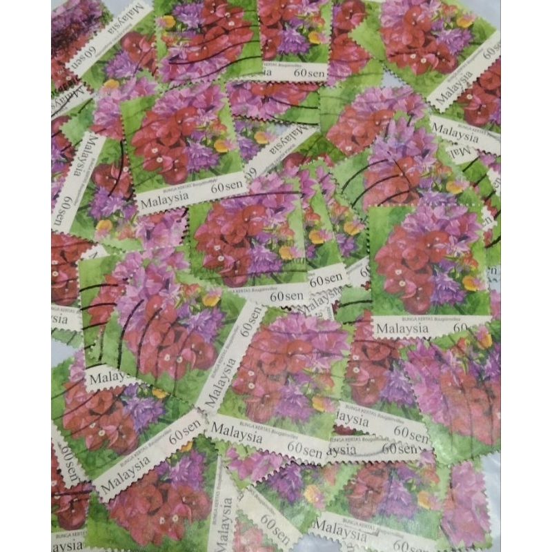 50 Pcs Used Setem/ Stamps 60 Sen Bunga Kertas Bougainvillea Siri ...