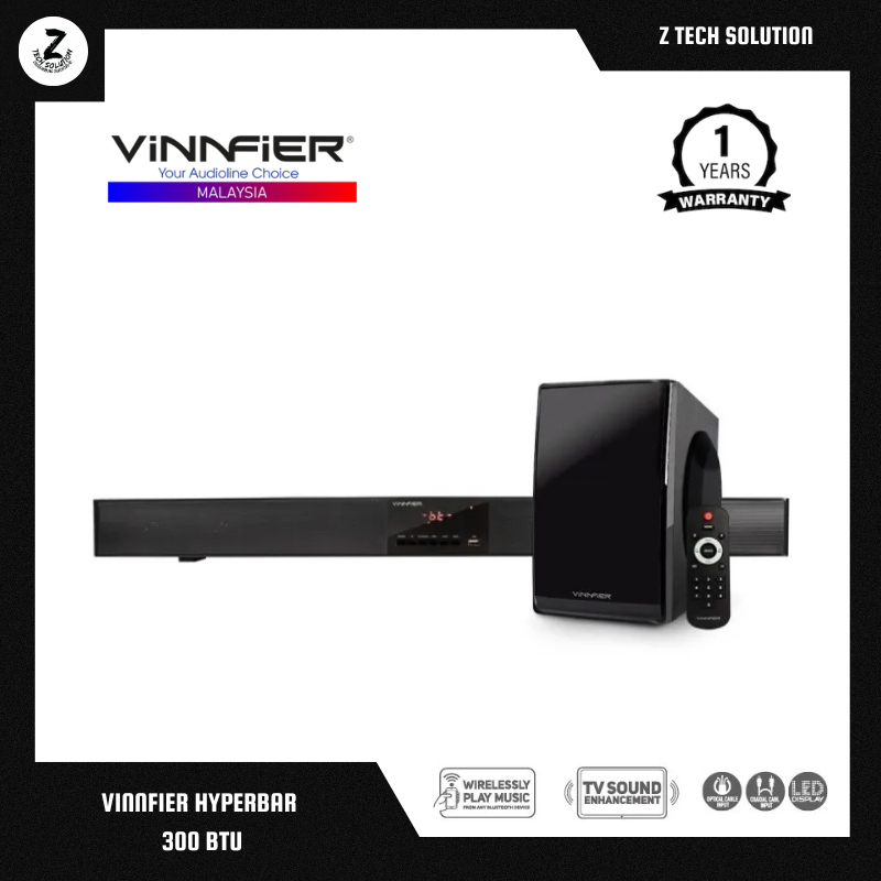 Vinnfier HyperBar 300 BTU Bluetooth Soundbar with Bass Subwoofer and ...