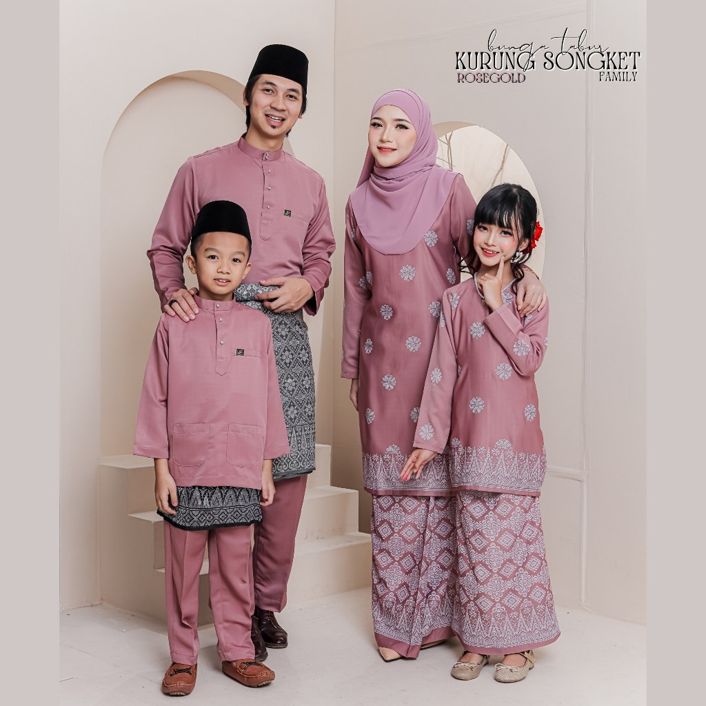 Family Set Rose Gold Baju Kurung Moden Songket Tabur Dewasa dan Budak ...