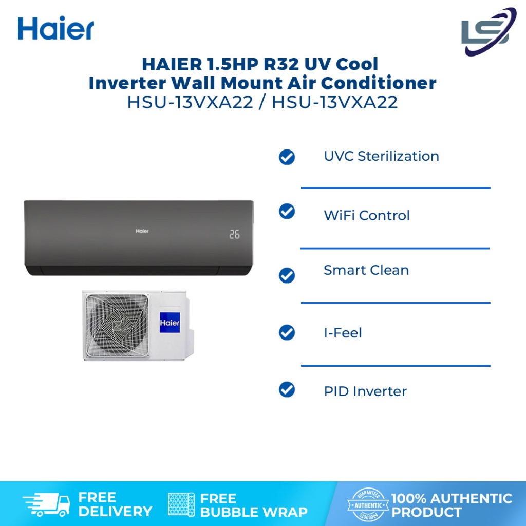 HAIER 1.5HP R32 UV Cool Inverter Wall Mount Air Conditioner HSU-13VXA22 | PID Inverter | Smart ...