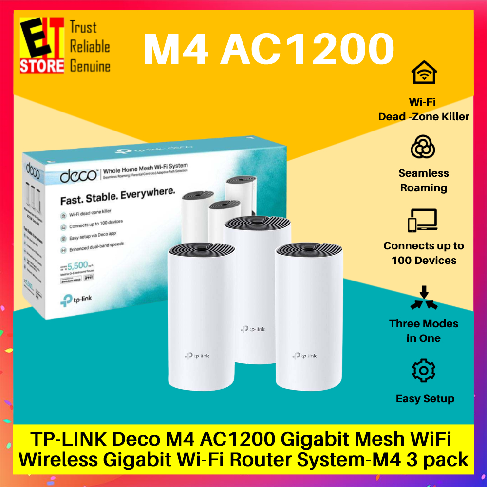 TP-LINK Deco M4 AC1200 Gigabit Mesh WiFi Wireless Gigabit Wi-Fi Router ...