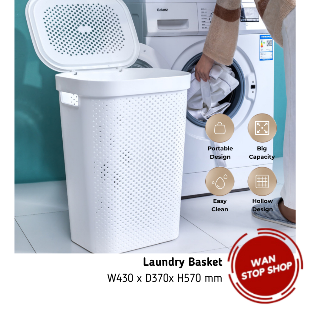 Modern Design 60L Laundry Basket Clothes with Lid Bakul Baju Plastic ...