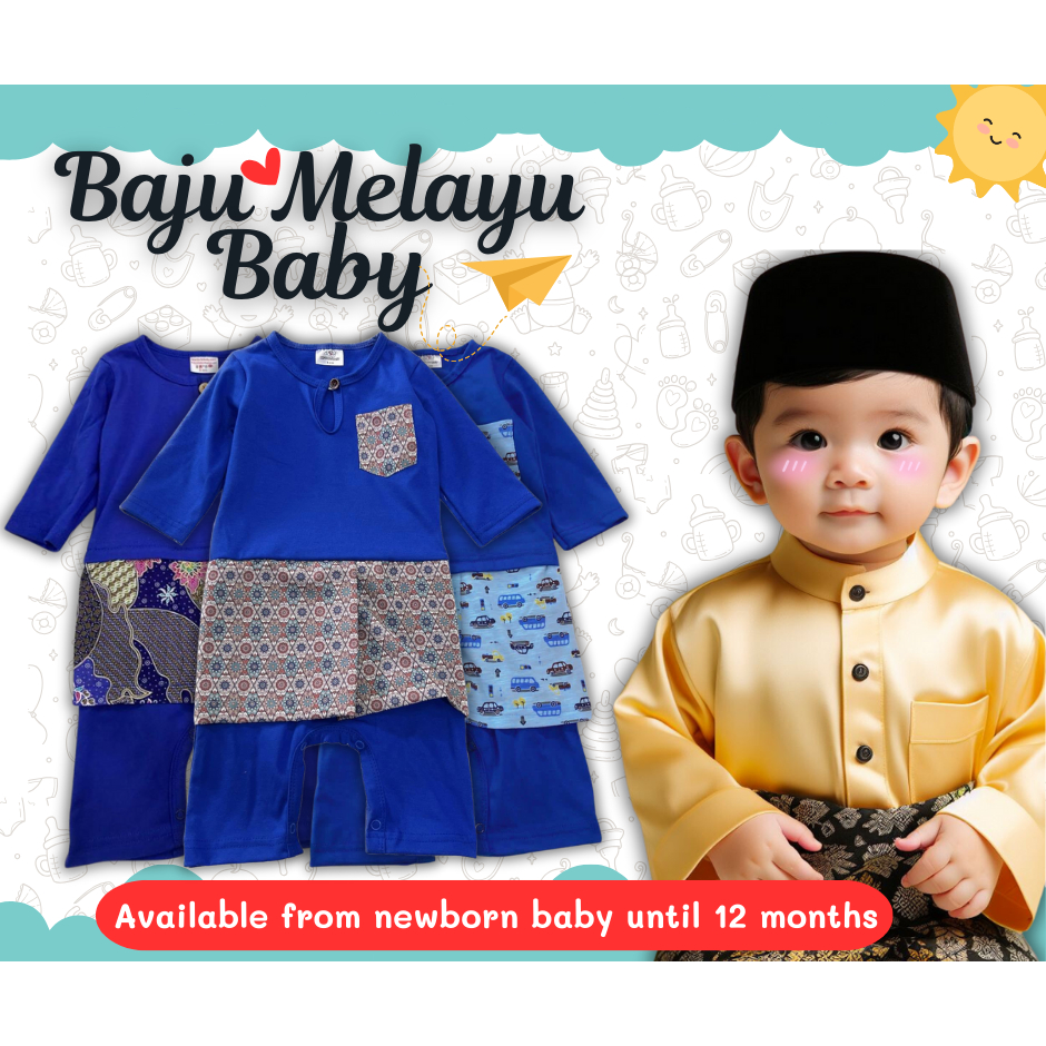 BAJU RAYA BABY BOY BAJU MELAYU NEWBORN BAJU RAYA BABY BIRU ROYAL BLUE ...