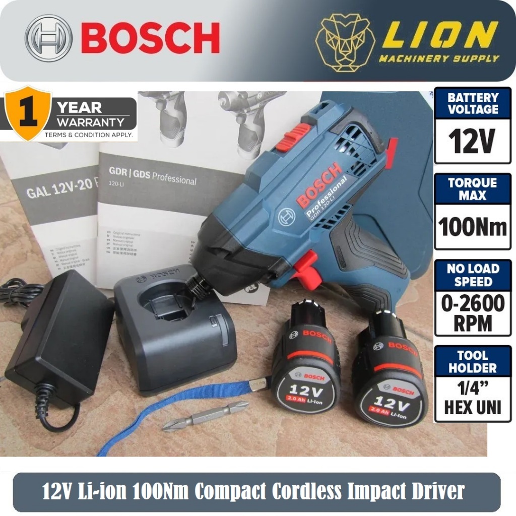 Bosch 12V Li-ion 100Nm Compact Cordless Impact Driver GDR120LI with ...