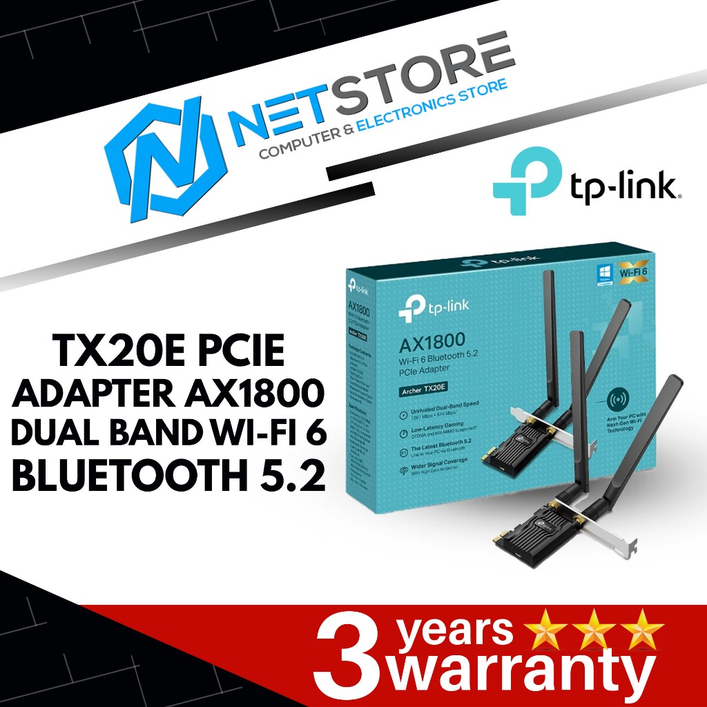 TP-LINK ARCHER TX20E PCIE ADAPTER AX1800 DUAL BAND WI-FI 6 BLUETOOTH 5. ...