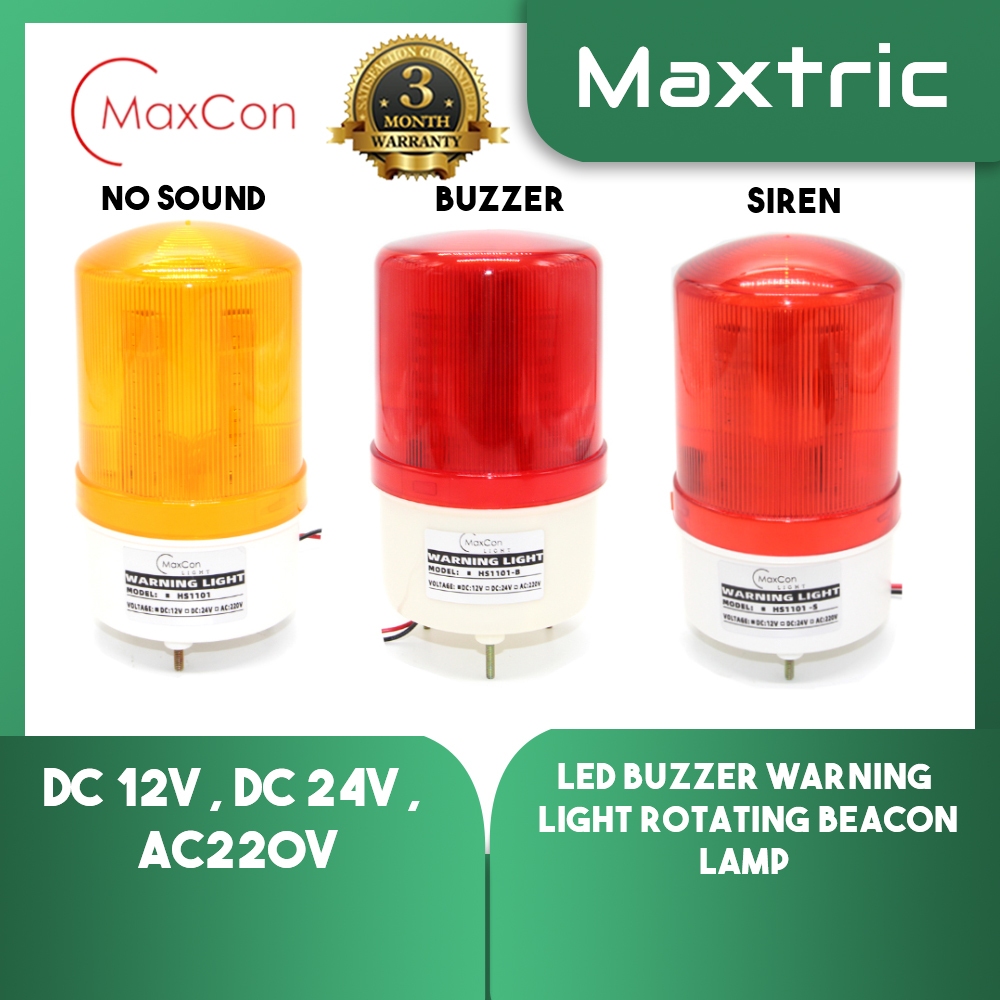 MaxCon SIREN BUZZER WARNING LIGHT LAMP RED LED REVOVLING LIGHT ROTATING ...