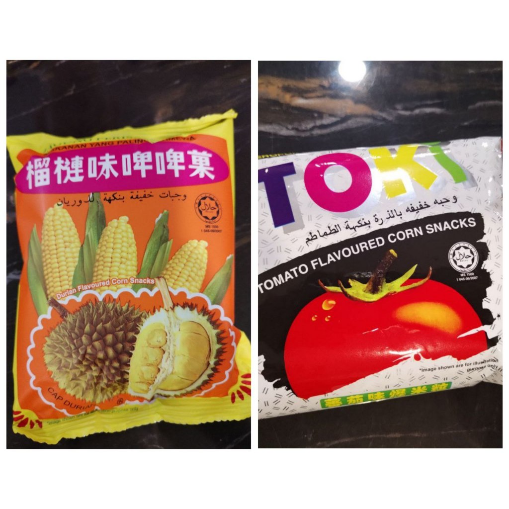 (Childhood Snack) POPCORN DURIAN FLAVOURED CORN SNACK/TOKI TOMATO SNACK ...