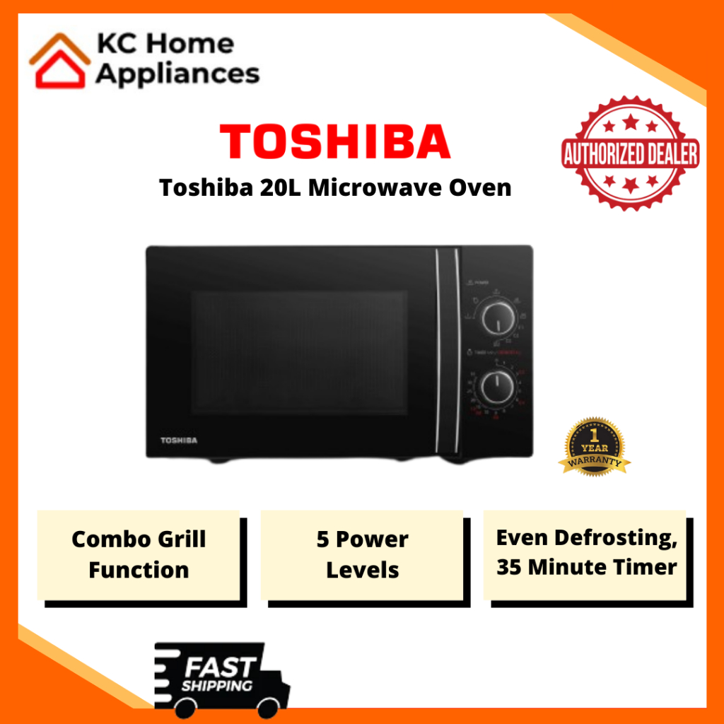 Toshiba 20L Microwave Oven | 800W | Grill Function | Even Defrosting | 5 Power Levels | MW-MG20P ...