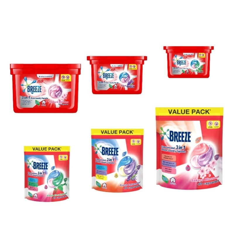 Breeze 3 in 1 Power Laundry Capsules 18s / 40s Sakura Blossom/Fresh ...