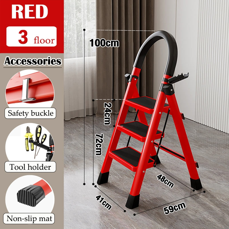 Household Indoor Folding Ladder Thickened Steel Pipe Herringbone Ladder ...