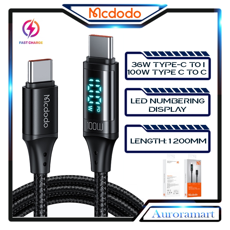 Original Mcdodo Cable 100W Type C to Type C / 36W PD Fast Charge LED Number USB C Data Cabel ...