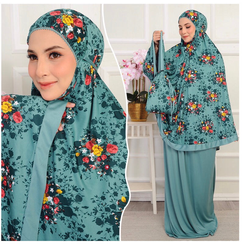 Telekung corak bunga flower telekung plain ( Free Beg ) | Shopee Malaysia