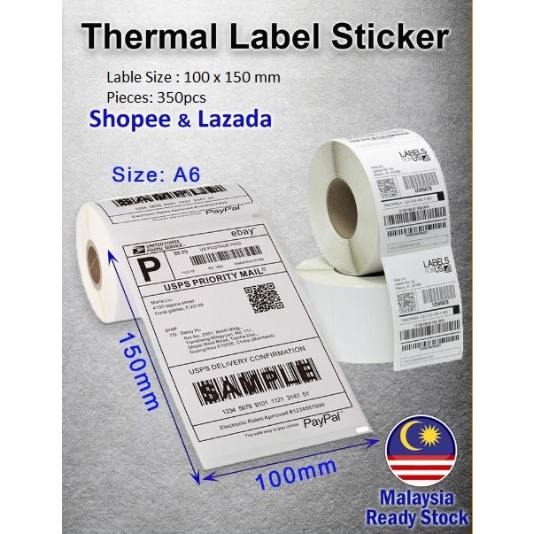 A6 Thermal Sticker (E-commerce AirWayBill Sticker) 100 x 150mm (350pcs) | Shopee Malaysia