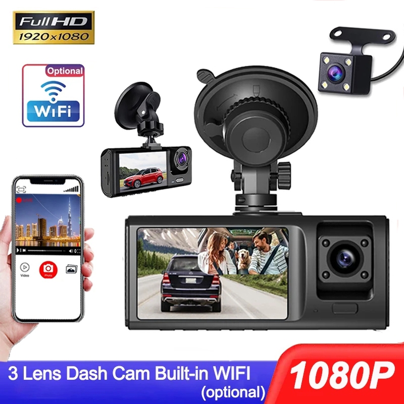 3 Channel WiFi Dash Cam for Cars Camera 1080P Video Recorder Rear View ...