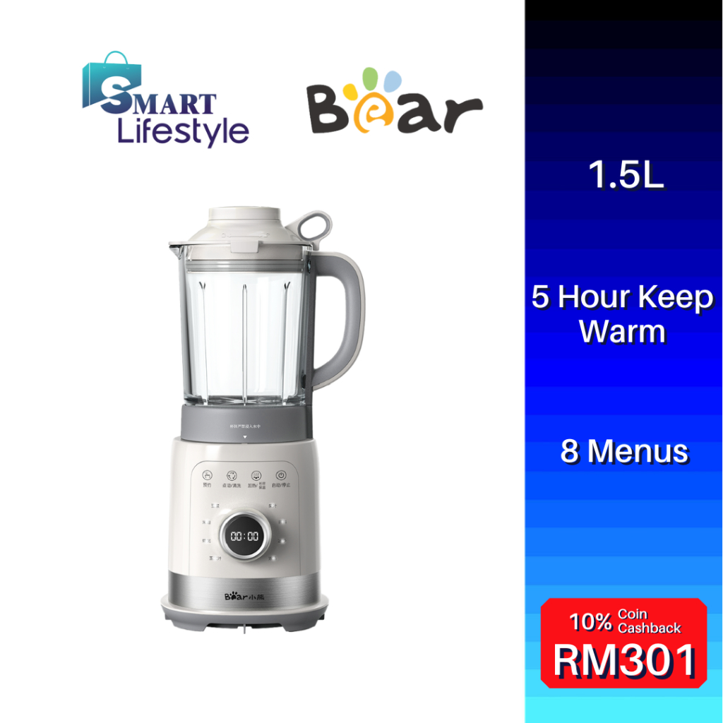 Bear Hot & Cold Smart Blender 1.5L OLED Knob Control 8 Menus 6 Blades ...