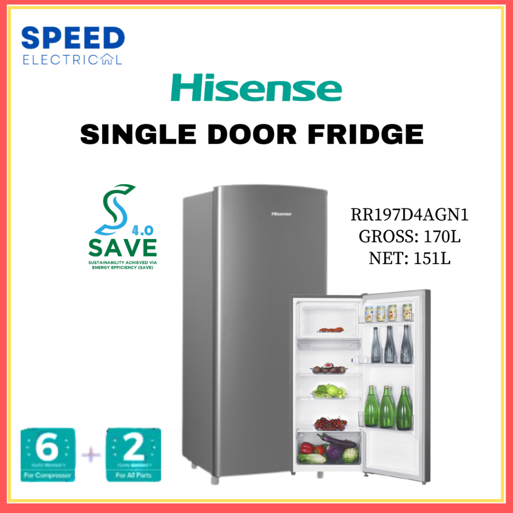 [SABAH ONLY] HISENSE SINGLE DOOR FRIDGE 170L/151L RR197D4AGN1 SILVER ...