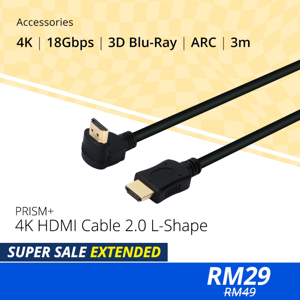 PRISM+ 4K Premium HDMI 2.0 L-Shape Cable 3 Meter | Shopee Malaysia