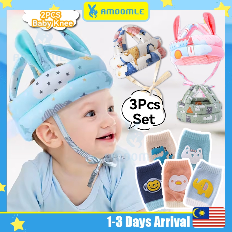 Baby Head Protection Safety Helmet Gear Set and Baby Knee Protector ...