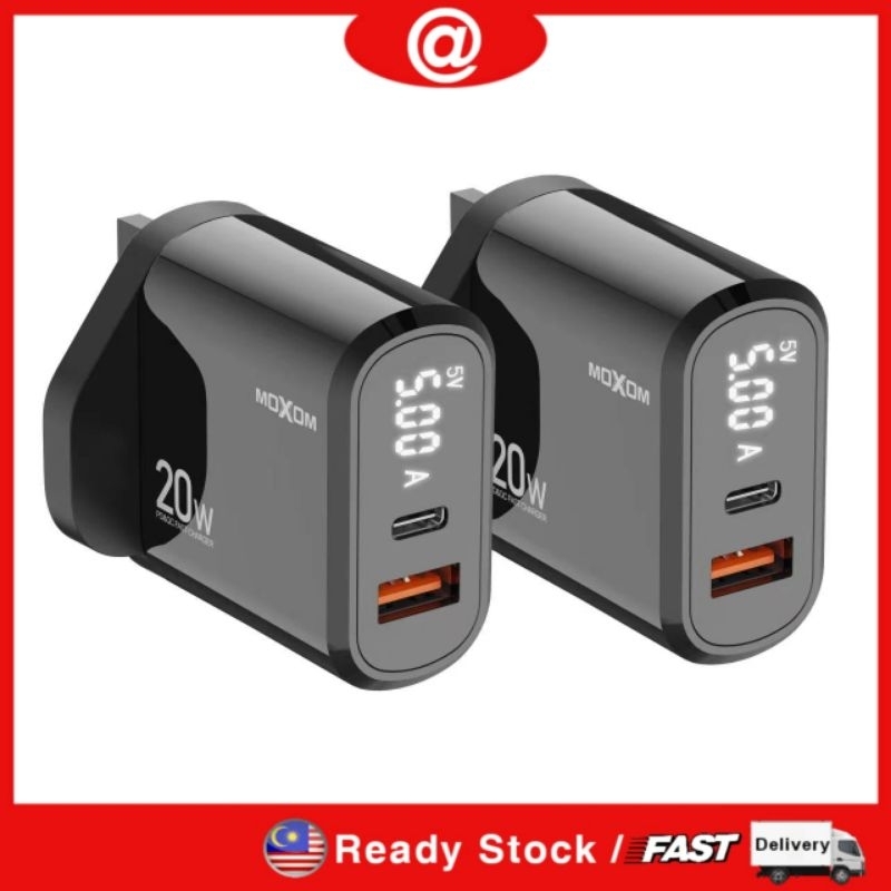Moxom 20W PD Dual-Ports LCD Display Adapter Fast Charger LX-HC801 ...
