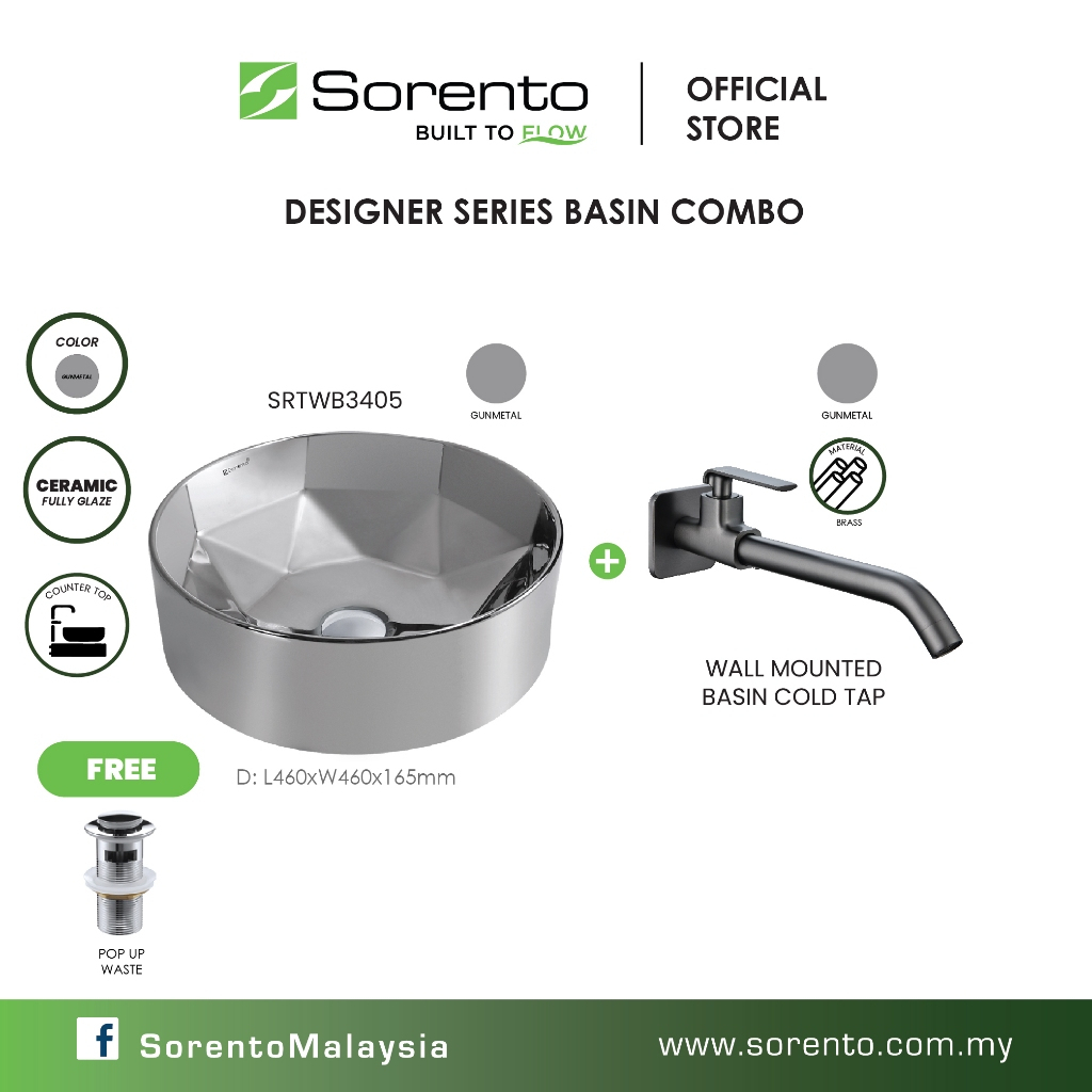 SORENTO Designer Series Basin SRTWB3405 with wall mounted tap counter ...