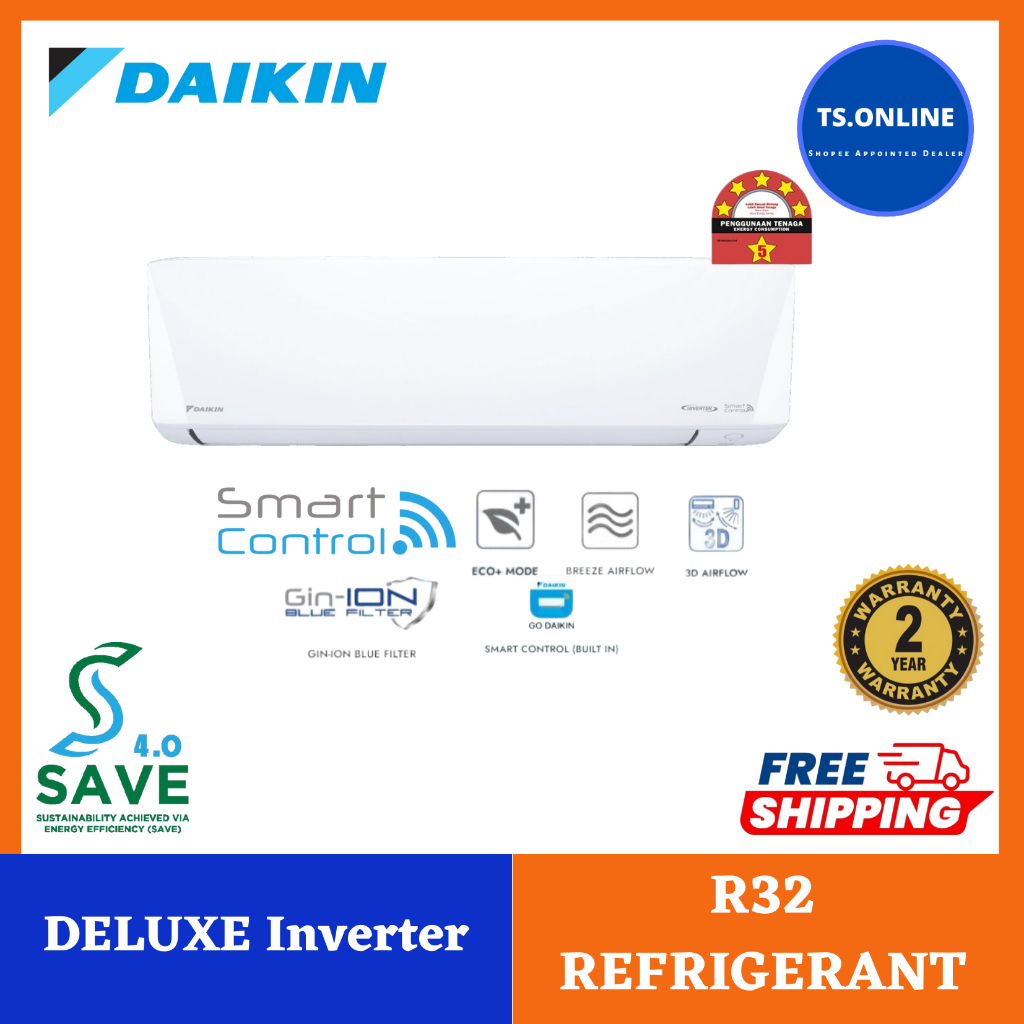 (FREE SHIPPING) Daikin R32 Deluxe Inverter Air Conditioner FTKU Series ...