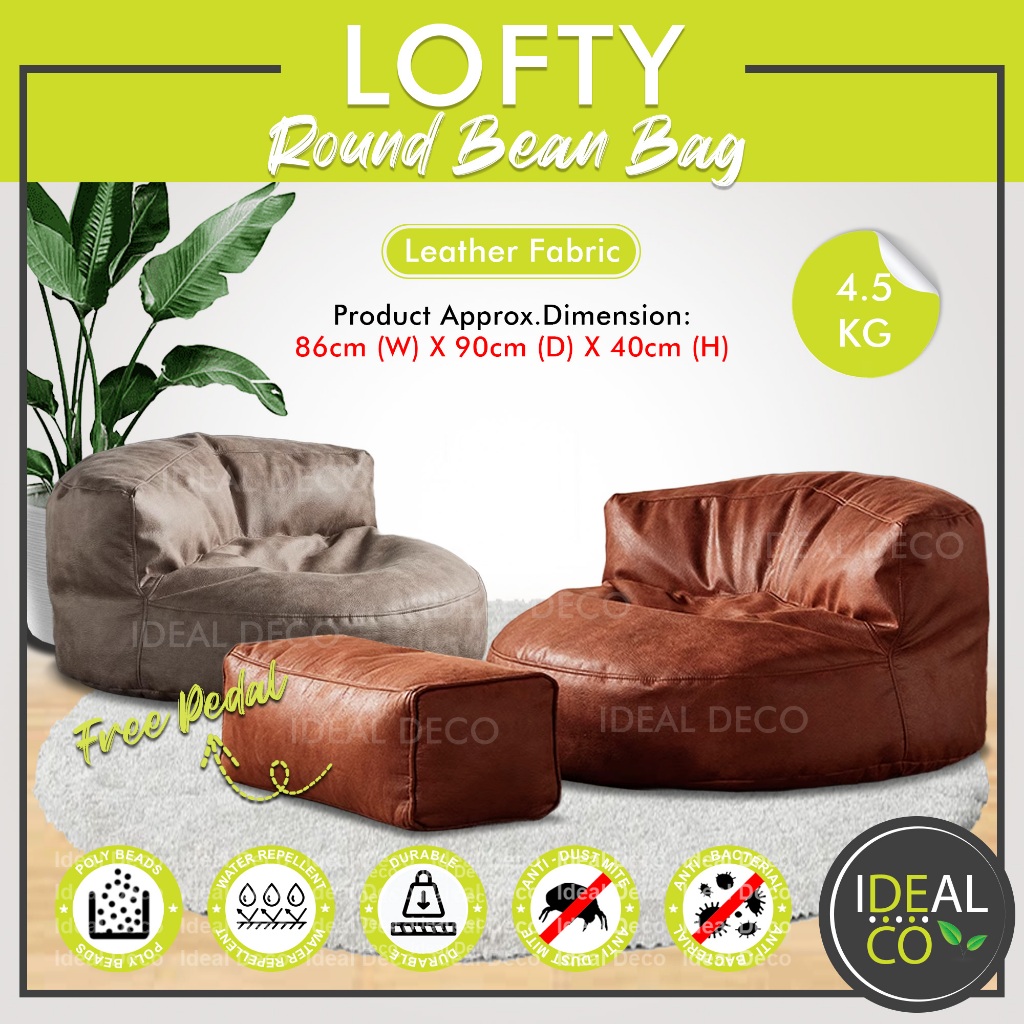 (FREE DELIVERY) Lofty Bean bag : Leather Look Fabric Bean Bag with ...