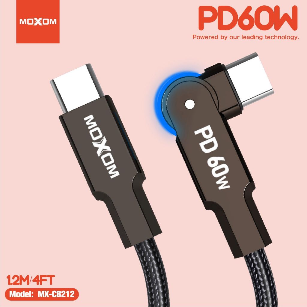 MOXOM MX-CB212 1.2 METER 180° PD 60W TYPE-C TO TYPE-C FAST CHARGE DATA CABLE | Shopee Malaysia