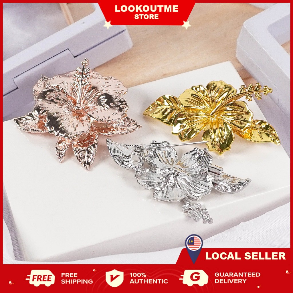Brooch Bunga Raya Malaysia Pin Tudung Hibiscus Flower Kerongsang ...