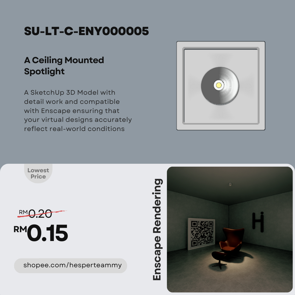 (Enscape Ready) SketchUp 3D Model - Ceiling Mounted Spotlight (SU-LT-C ...