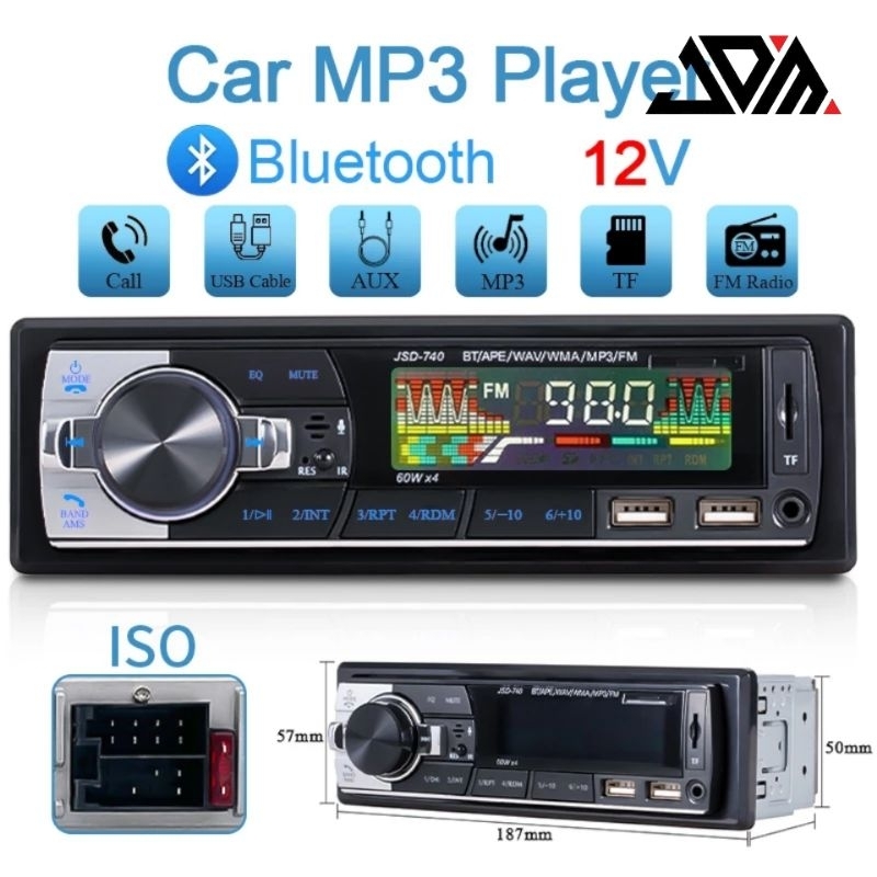 Car Radio Audio 1din Bluetooth Stereo MP3 Player FM Receiver 60Wx4 AUX/USB/TF Card In Dash Kit ...