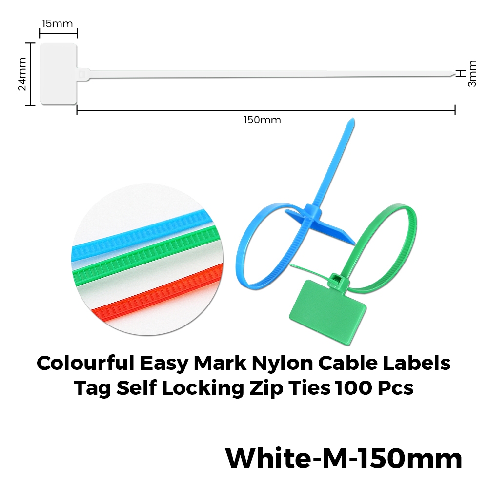 Colourful Easy Mark Nylon Cable Labels Tag Self Locking Zip Ties 100Pcs ...