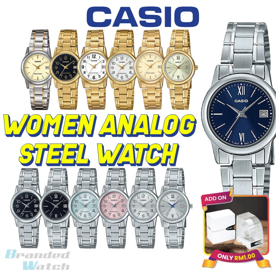CASIO WATCH LTP-V002D-1B LTP-V002D-2B LTP-V002G-1B LTP-V002SG-9A WOMEN WATCH QUARTZ GOLD STEEL ...