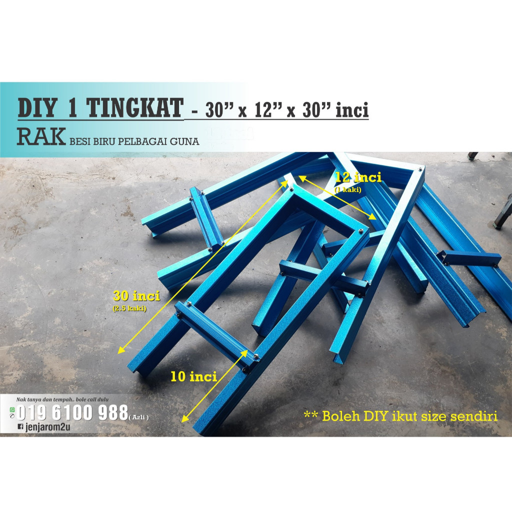DIY G - 12 inci (LEBAR) x 30 inci (TINGGI) - 1unit TIANG BESI BIRU / C ...