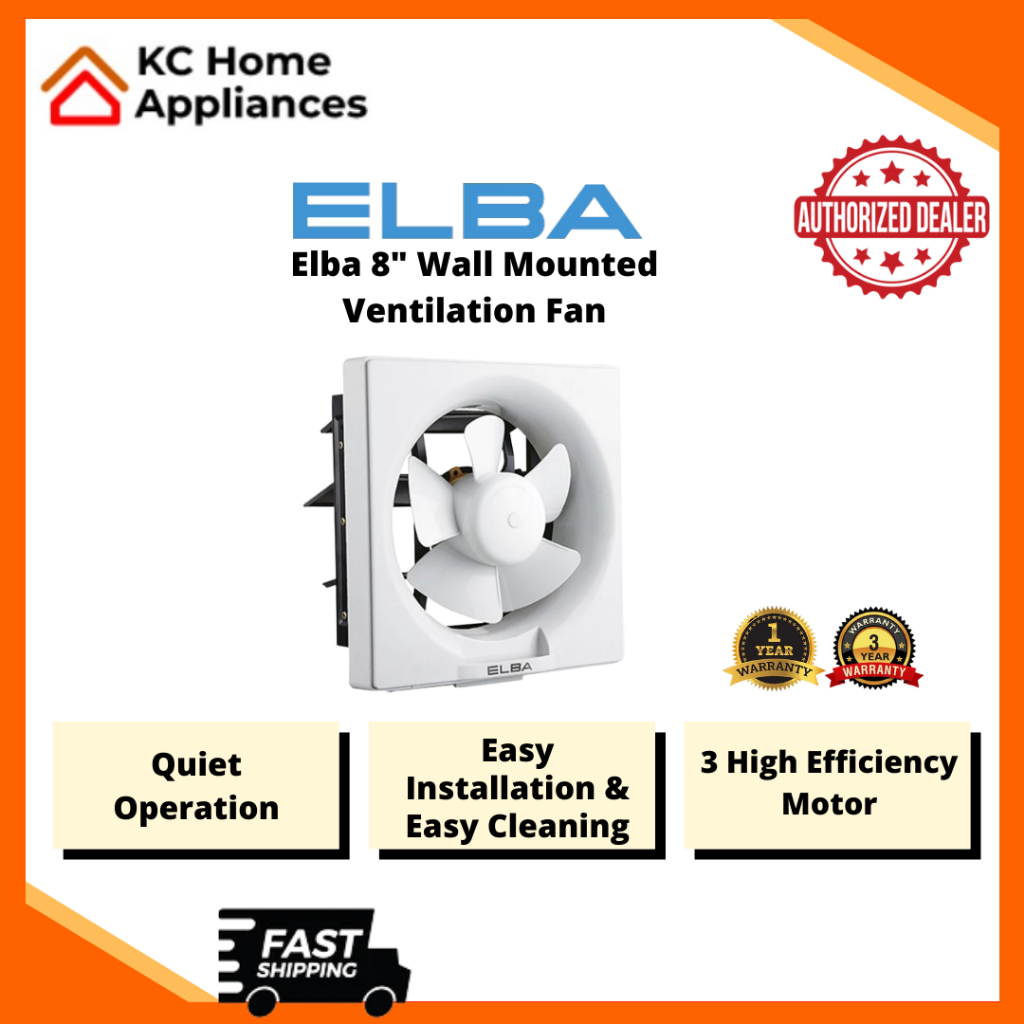 Elba 8" Wall Mounted Ventilation Fan | 30W | Quiet Operation | EVF-E0805(WH) | 1 Year Warranty ...