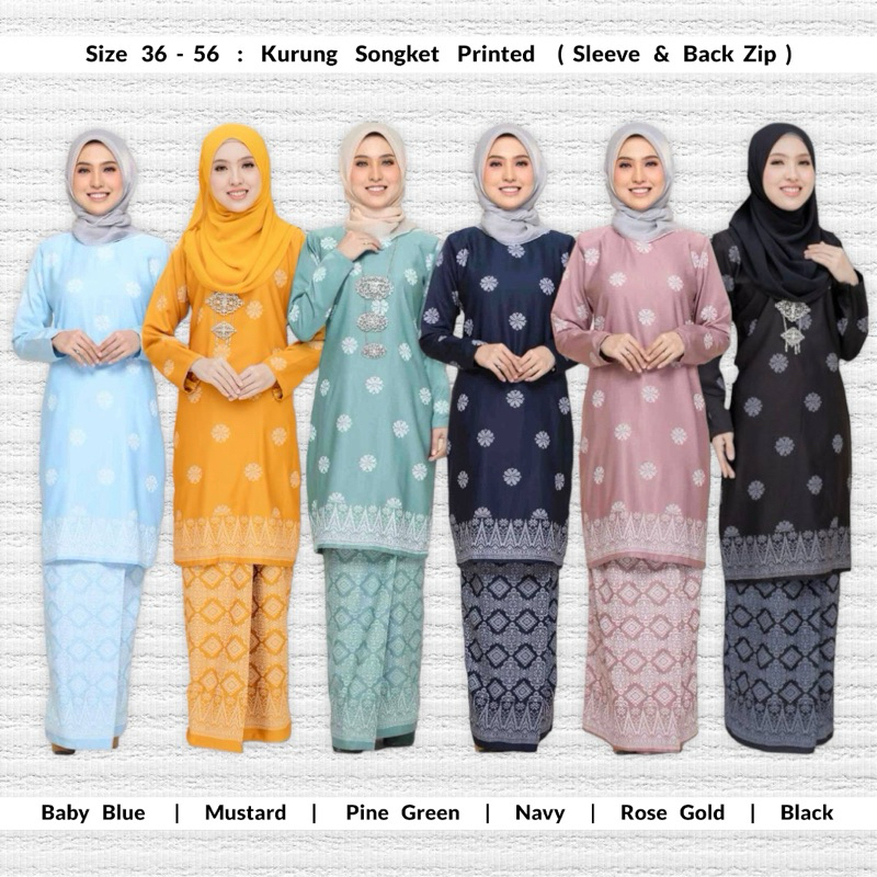 [ 36 - 56 ] Kurung Songket Printed Bunga Tabur . Muslimah Plus Size ...