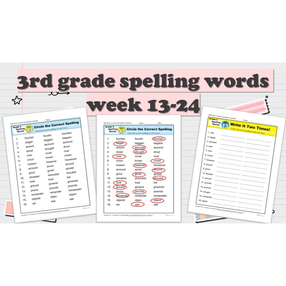 [PRE250] 126 pages 3rd grade spelling words week 13-24 Worksheet PDF version 1-5年级拼写单词练习册英语学 电子书 ...