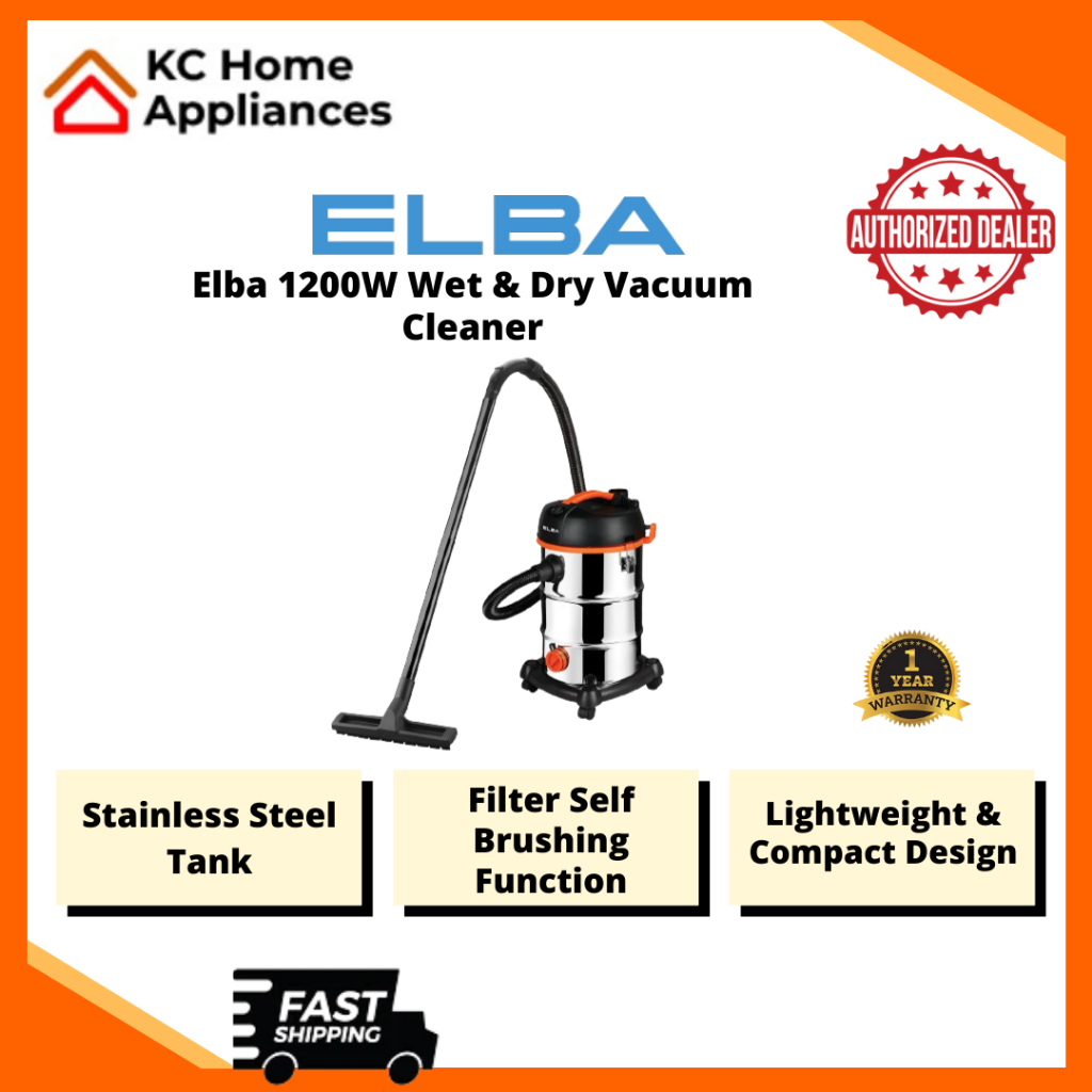 Elba 30L Wet & Dry Vacuum Cleaner | 1200W | Stainless Steel Tank | Air Blowing Function | EVC ...