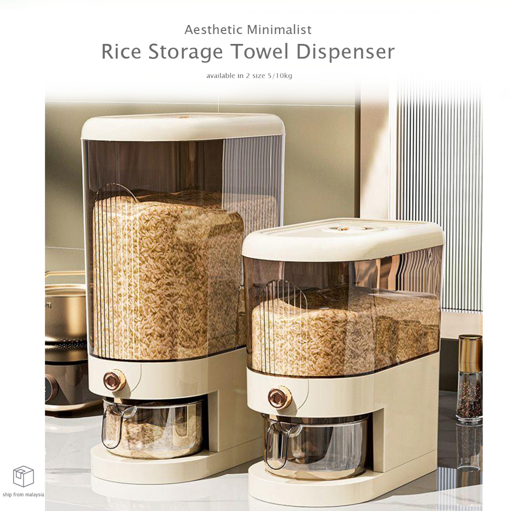 CYCF Aesthetic Minimalist Rice Dispenser Storage Tower 5/10KG with ...