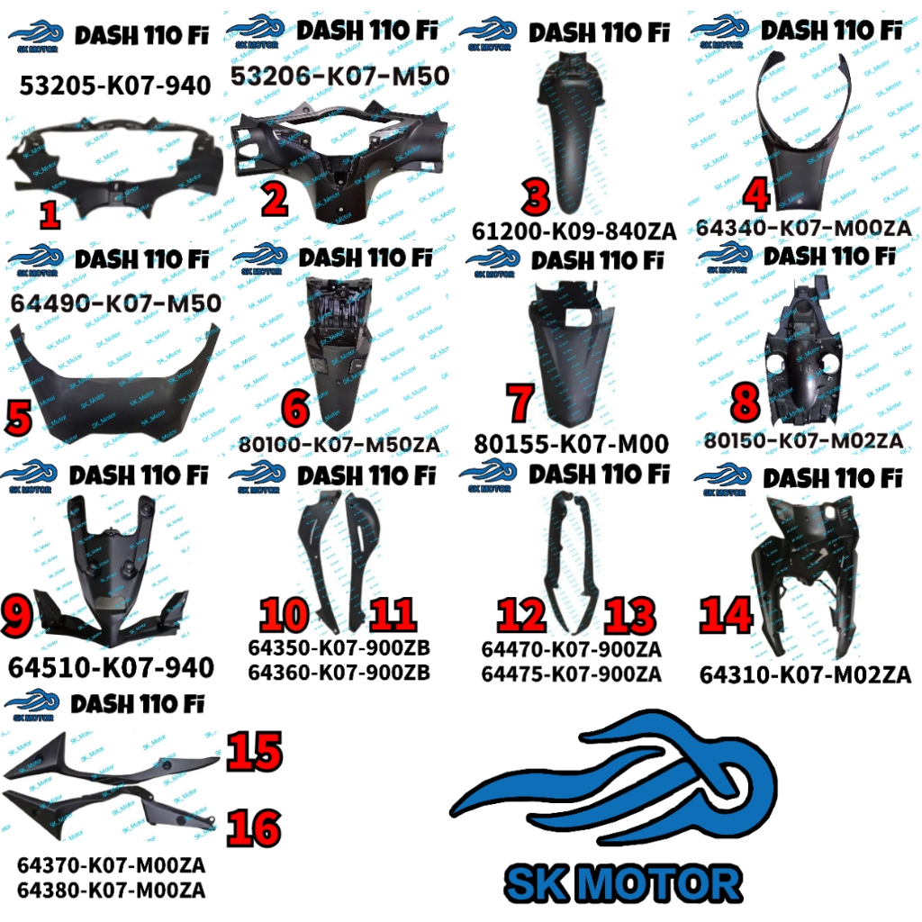 Honda WAVE DASH 110 Fi Original Inner Cover Full Set / Kaver Hitam Handle Rear Meter Horn Tank ...