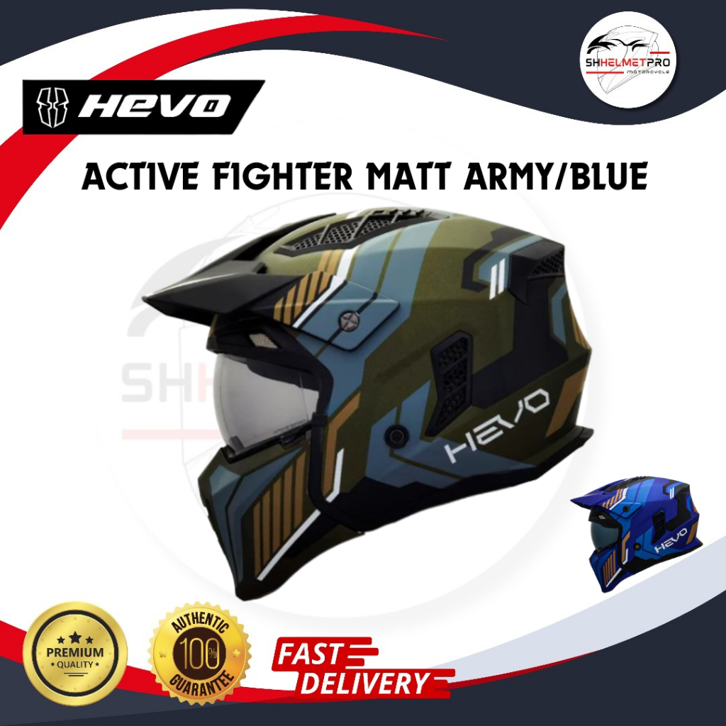 Helmet Hevo Activ Fighter Matt Navy Blue [ READY STOCK ] Helmet Modular ...