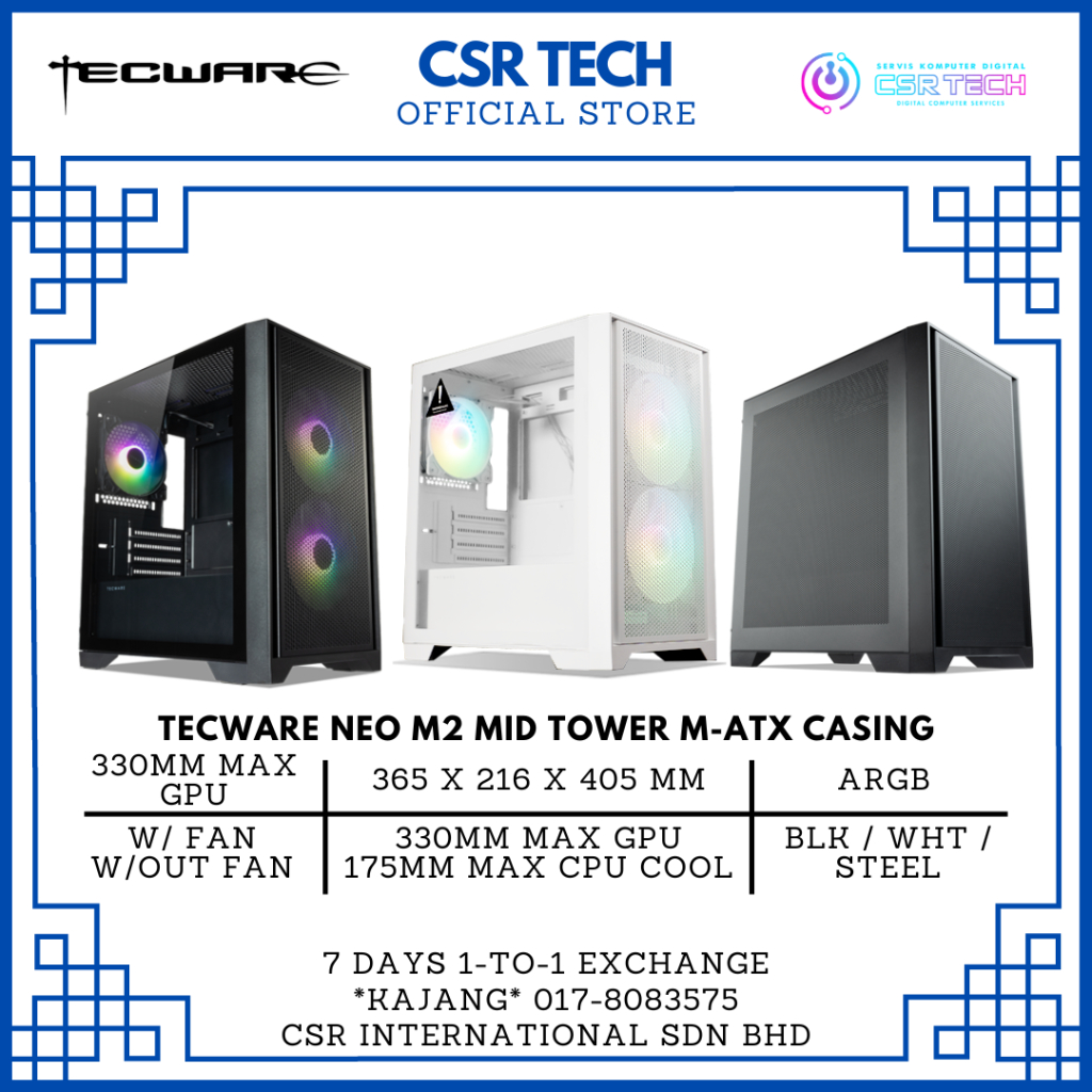 [CSR TECH] TECWARE NEO M2 MID-TOWER M-ATX PC CASING W/ 3 RGB FAN ...