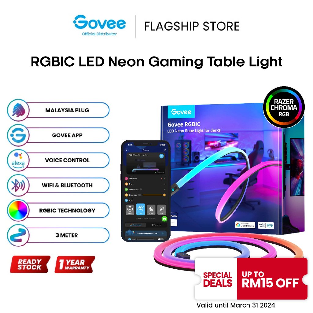 Govee Neon Strip Light 3M for Desk with Music Sync DIY Lighting Mode ...