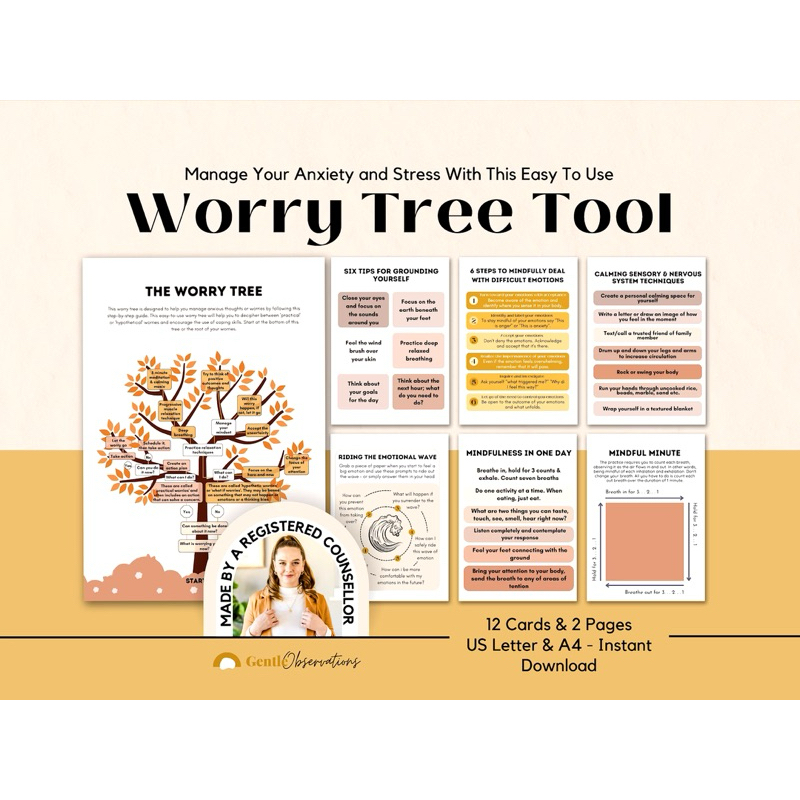 The Worry Tree Worksheets, GAD Anxiety Relief, Cognitive Distortions ...